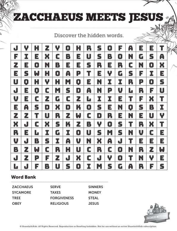 ShareFaith Media » Luke 19 Story of Zacchaeus Bible Word Search Puzzles ...