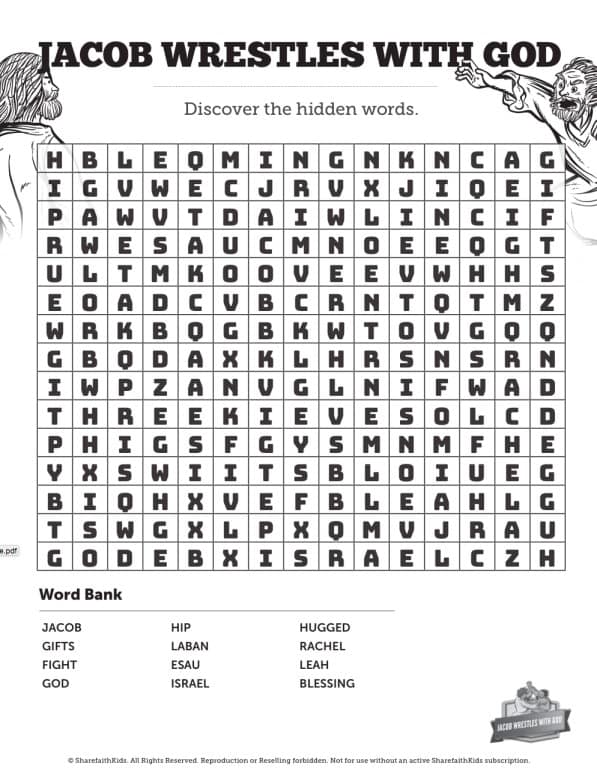 Jacob Wrestles With God Bible Word Search Puzzles – ShareFaith Media