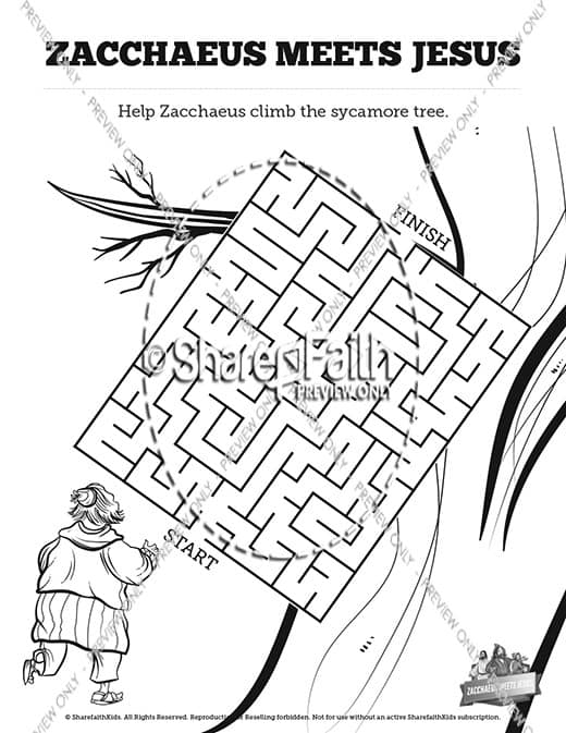 Luke 19 Story of Zacchaeus Jesus Bible Mazes – ShareFaith Media