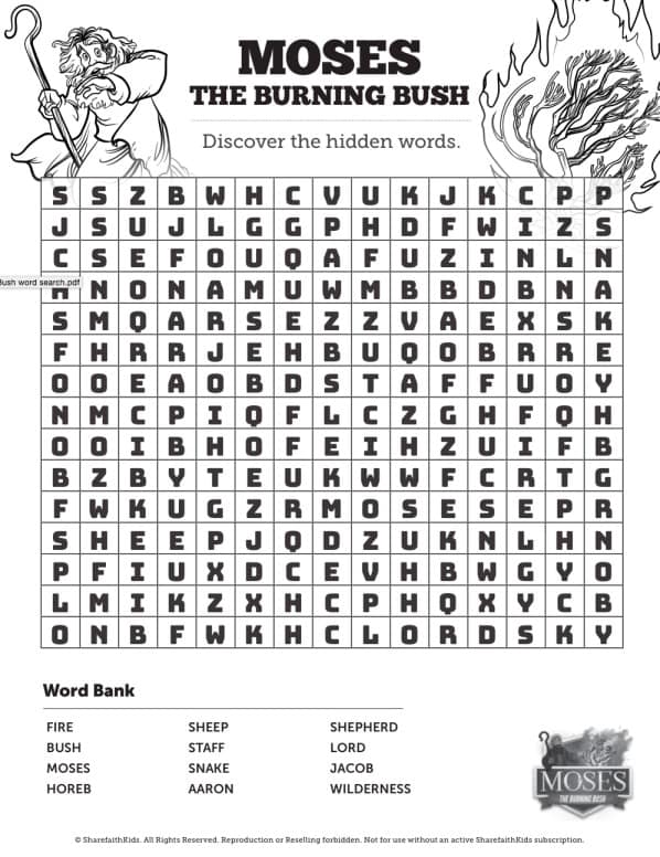Exodus 3 Moses and the Burning Bush Bible Word Search Puzzles ...