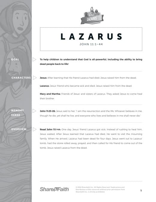 ShareFaith Media » John 11 Lazarus Sunday School Curriculum ...