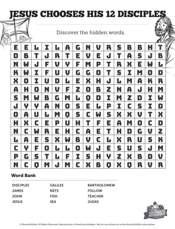 ShareFaith Media » Jesus Chooses His 12 Disciples Bible Word Search ...