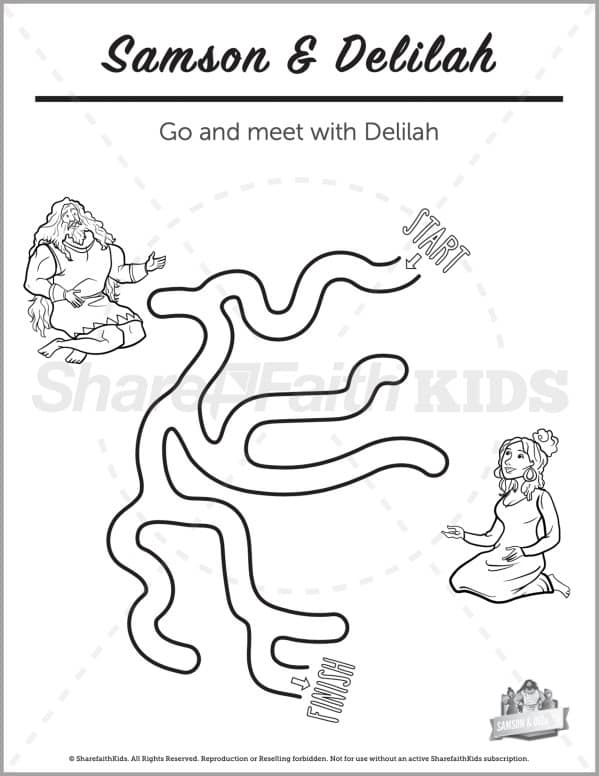 ShareFaith Media » Judges 16 Samson and Delilah Preschool Mazes ...
