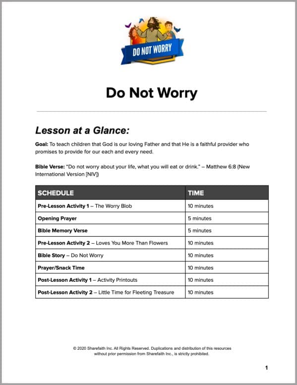 ShareFaith Media » Matthew 6 Do Not Worry Preschool Curriculum ...