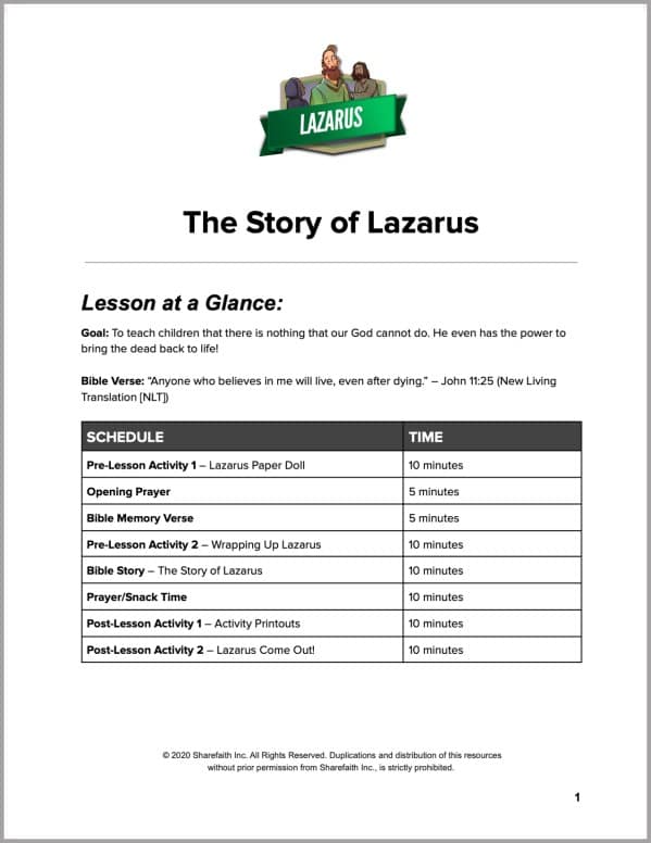 ShareFaith Media » John 11 The Story of Lazarus Preschool Curriculum ...