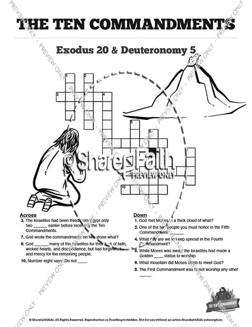 ShareFaith Media » The Ten Commandments Sunday School Crossword Puzzles ...